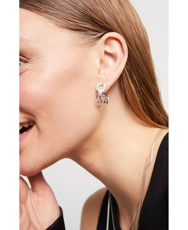UNODE50 Double Hoop Earrings With White Topaz And Sterling Plating - Silver