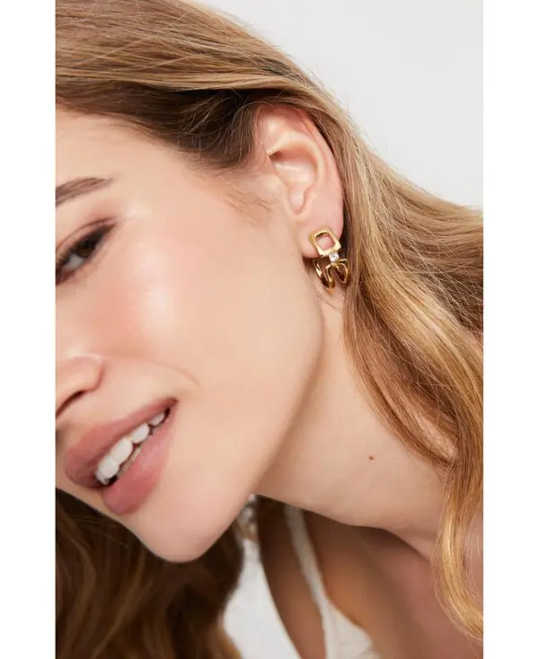 UNODE50 Double Hoop Topaz Earrings - Gold