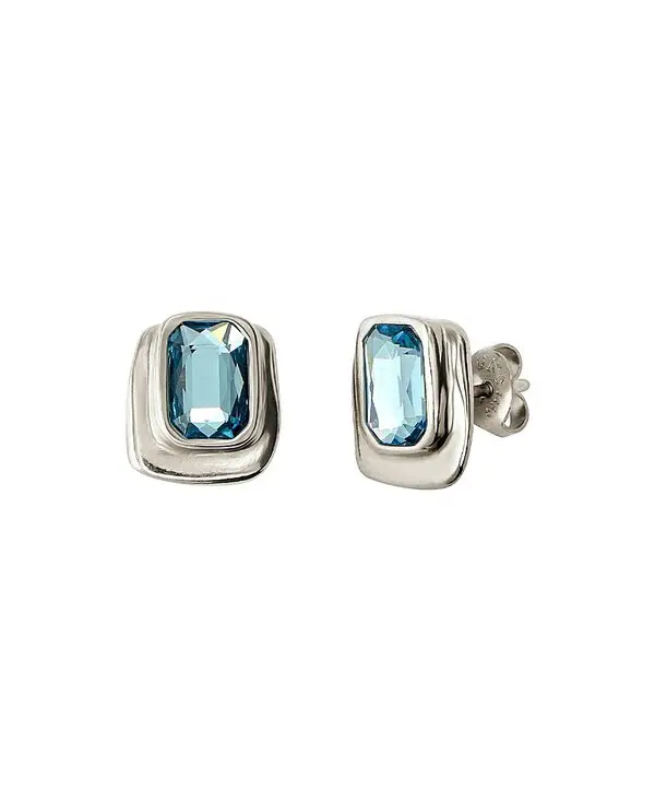 UNODE50 Rectangular Crystal Earrings - Blue/silver