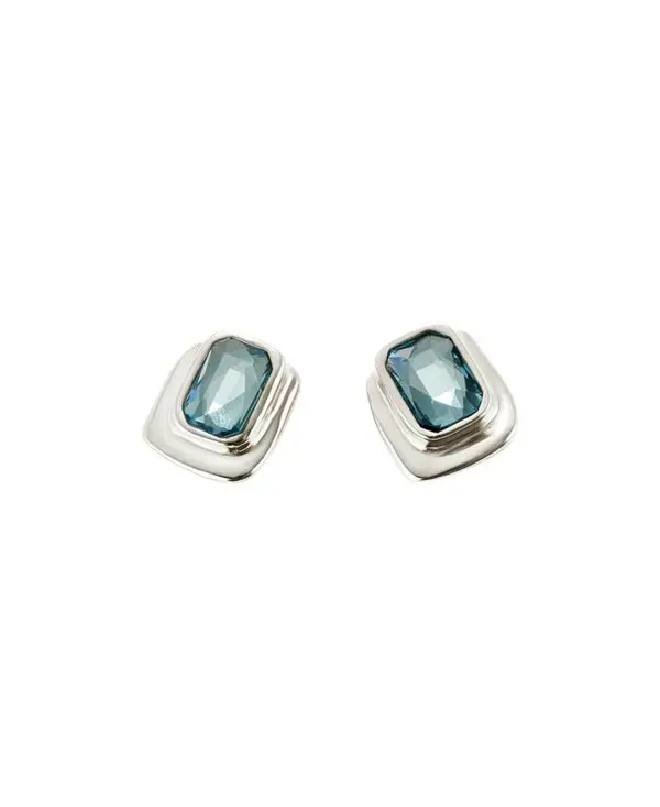 UNODE50 Rectangular Crystal Earrings - Blue/silver