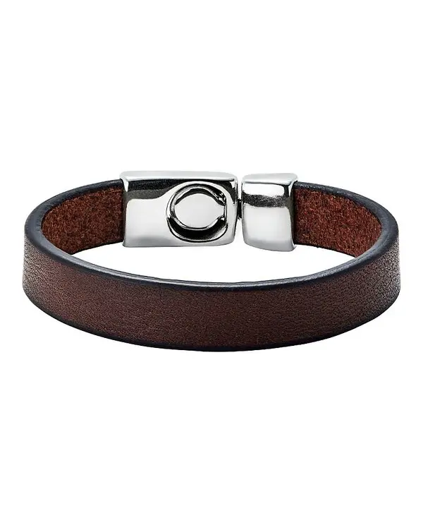 UNODE50 Sterling Silver Plated Leather Bracelet - Silver/brown