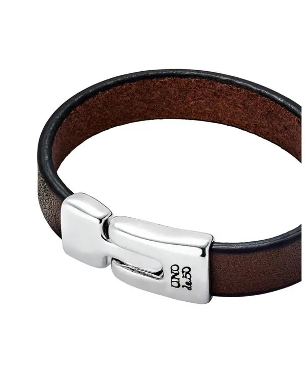 UNODE50 Sterling Silver Plated Leather Bracelet - Silver/brown