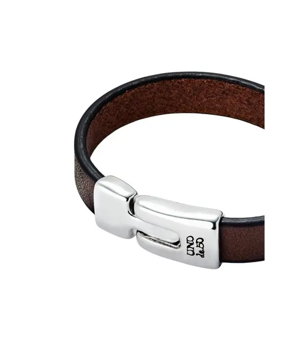 UNODE50 Sterling Silver Plated Leather Bracelet - Silver/brown