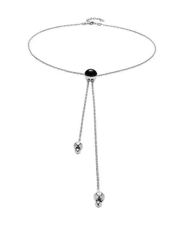 UNODE50 Sterling -plated Slider Necklace With Black Murano Glass Pendant - Silver