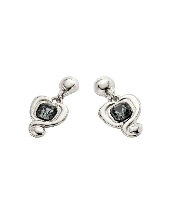 UNODE50 Sterling Plated Heart & Crystal Drop Earrings - Silver