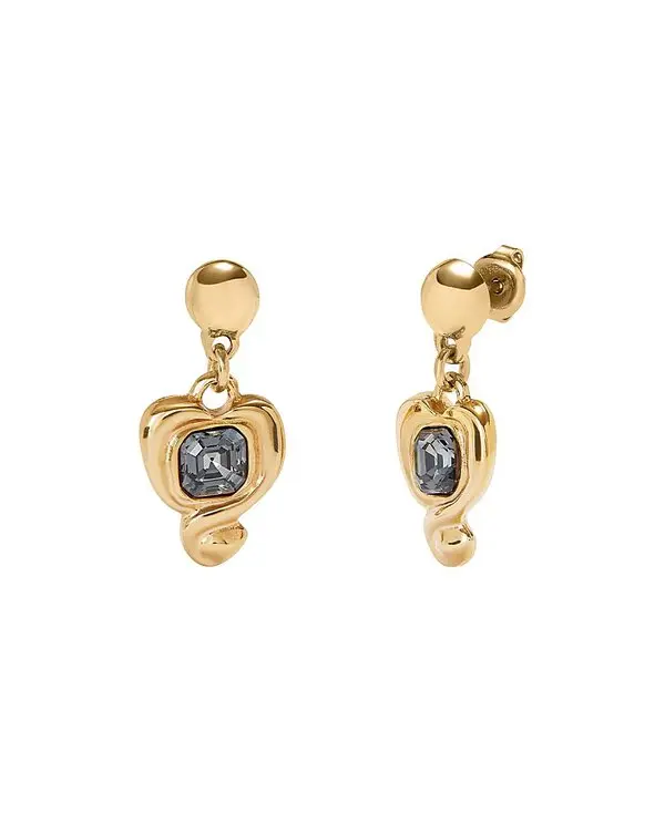 UNODE50 Heart And Crystal Drop Earrings - Gold