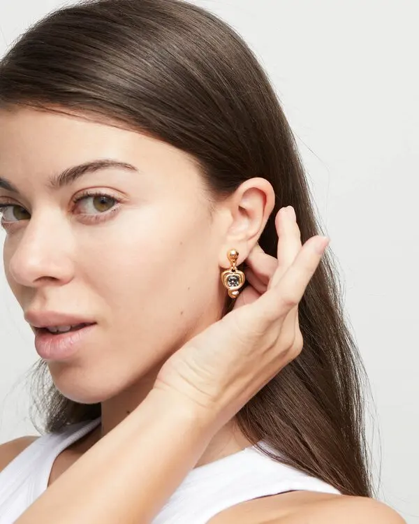 UNODE50 Heart & Crystal Drop Earrings - Gold