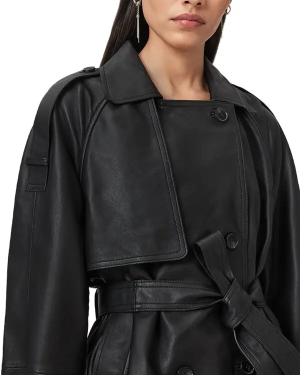 ALLSAINTS Leather Trench Jacket - Black