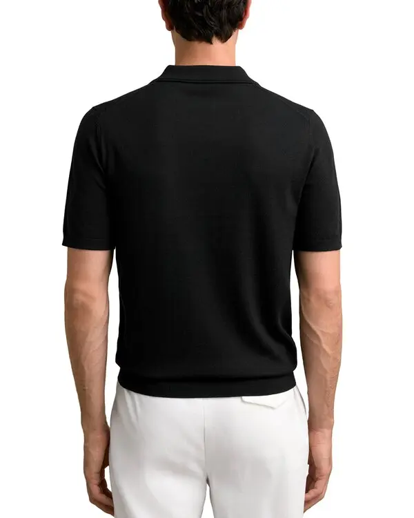 REISS Duchie Short Sleeve Open Collar Merino Polo Shirt - Black