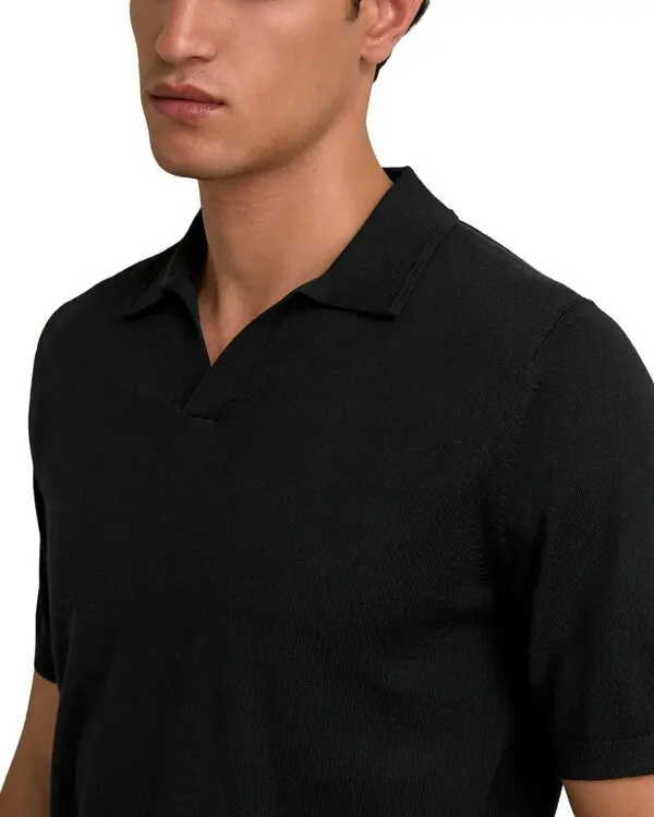 REISS Duchie Short Sleeve Open Collar Merino Polo Shirt - Black