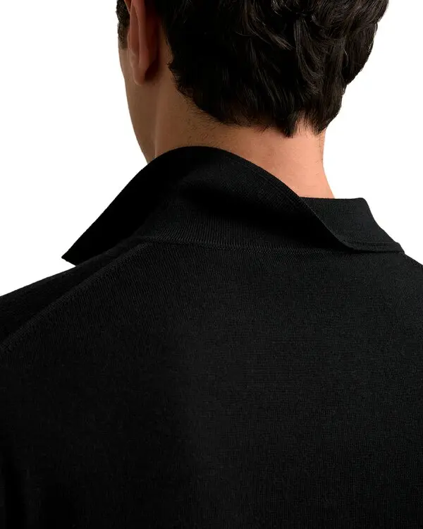 REISS Duchie Short Sleeve Open Collar Merino Polo Shirt - Black