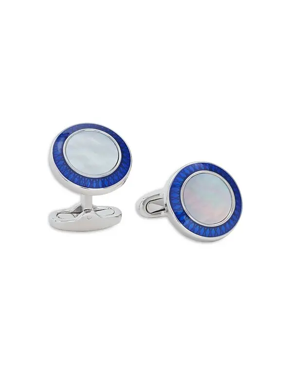 LINK UP Mother Of Pearl Rhodium Plated Round Cufflinks - Blue/silver