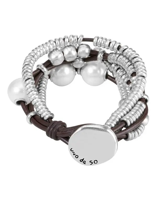 UNODE50 Smooth Leather And Sterling -plated Bracelet With Pearls