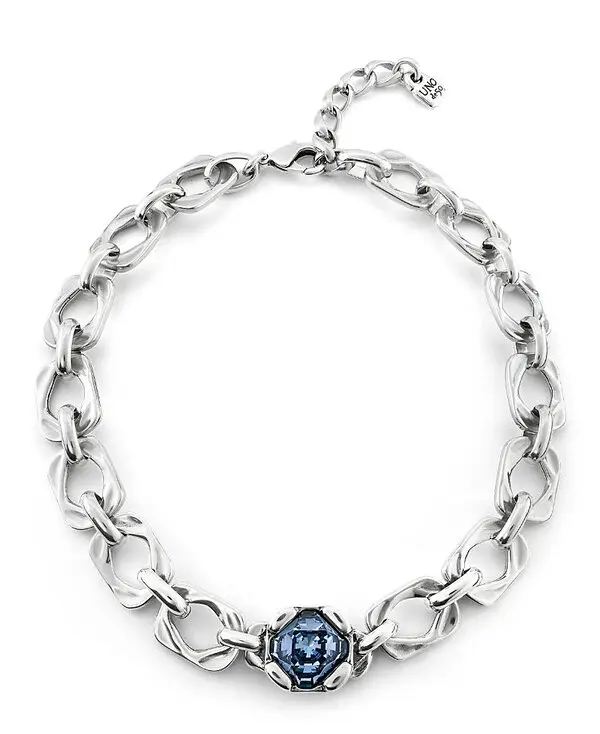 UNODE50 Wide Link Blue Crystal Necklace - Silver