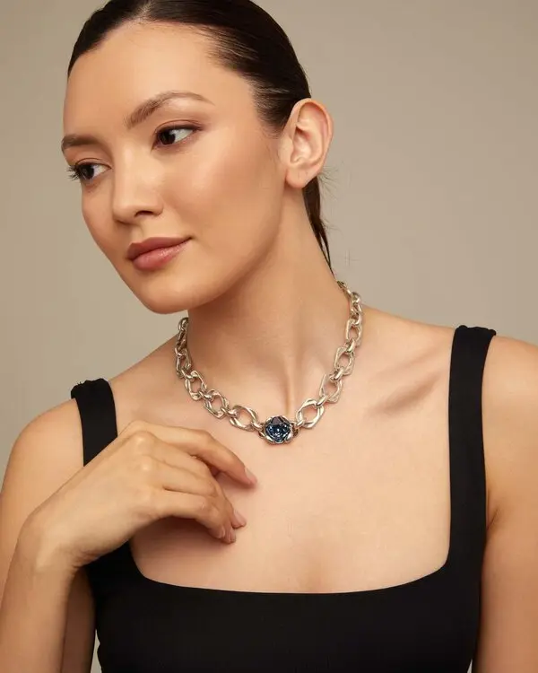 UNODE50 Wide Link Blue Crystal Necklace