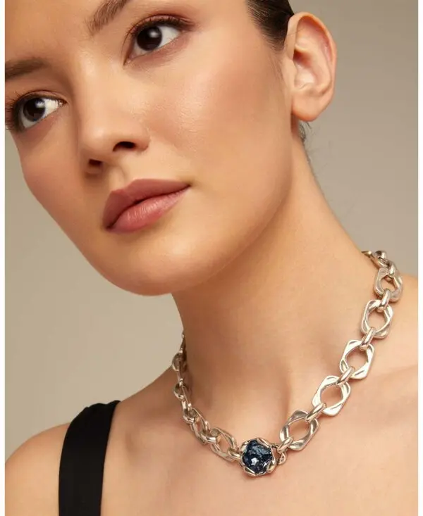 UNODE50 Wide Link Blue Crystal Necklace