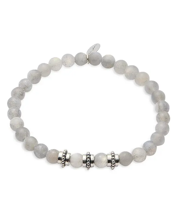 JAN LESLIE Labradorite Beaded Sterling Silver Stretch Bracelet - Grey