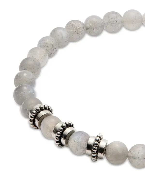 JAN LESLIE Labradorite Beaded Sterling Silver Stretch Bracelet - Grey