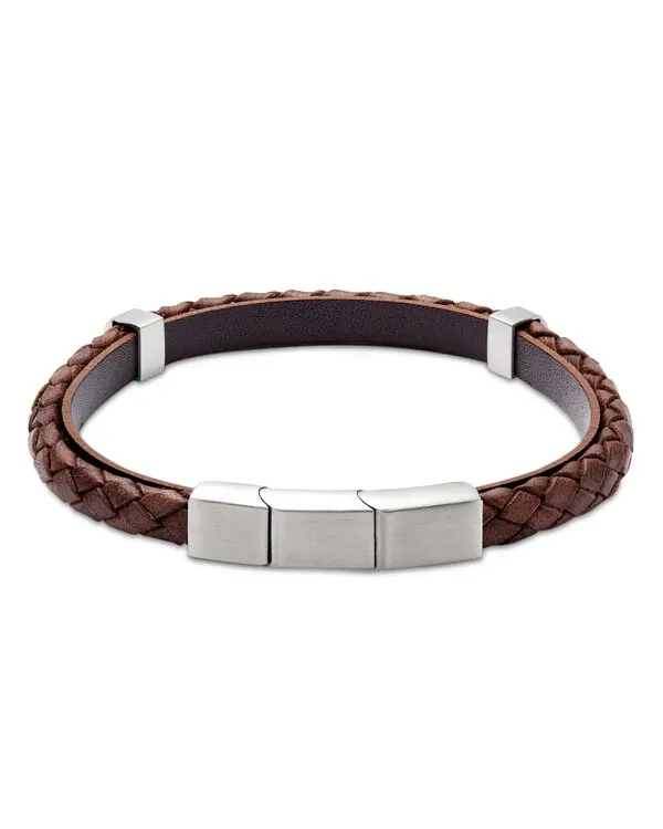 LINK UP Banded Braided Leather Bracelet - Brown