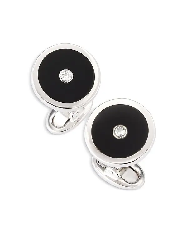 JAN LESLIE Diamond And Onyx Round Cufflinks - Black