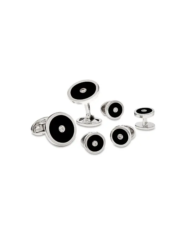 JAN LESLIE Diamond And Onyx Round Cufflinks And Studs Set - Black