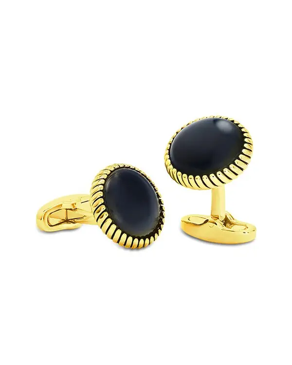 LINK UP Round Onyx Rope Border Cufflinks - Black/gold