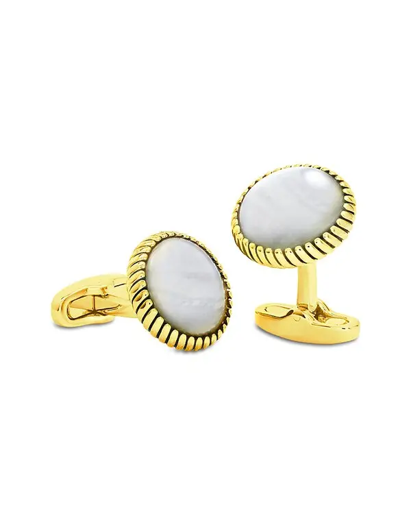 LINK UP Round Mother Of Pearl Rope Border Cufflinks - White/gold