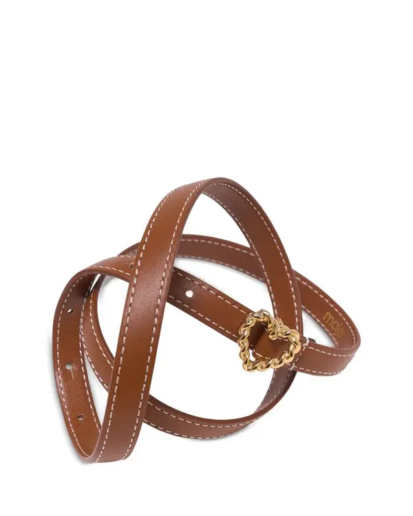 Maje Slim Heart Leather Belt - Camel