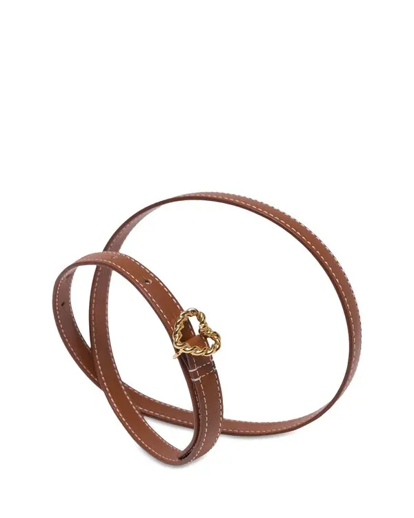 Maje Slim Heart Leather Belt - Camel