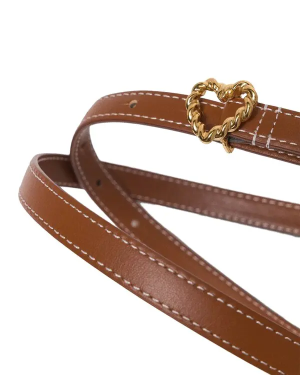 Maje Slim Heart Leather Belt - Camel