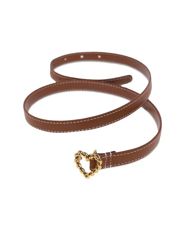 Maje Slim Heart Leather Belt - Camel