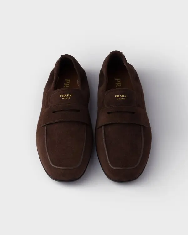 Prada Shuffle Antiqued Suede Loafers - Brown