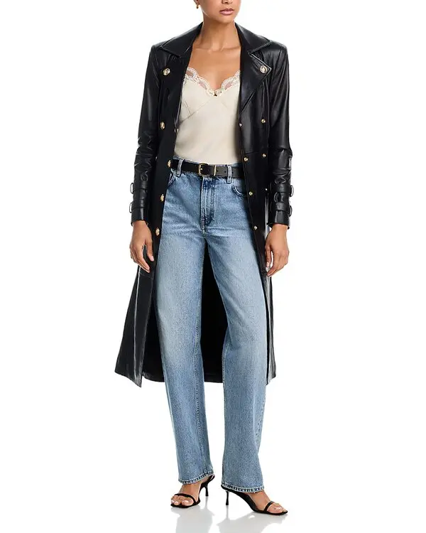 L'Agence Celina Leather Trench Coat - Black