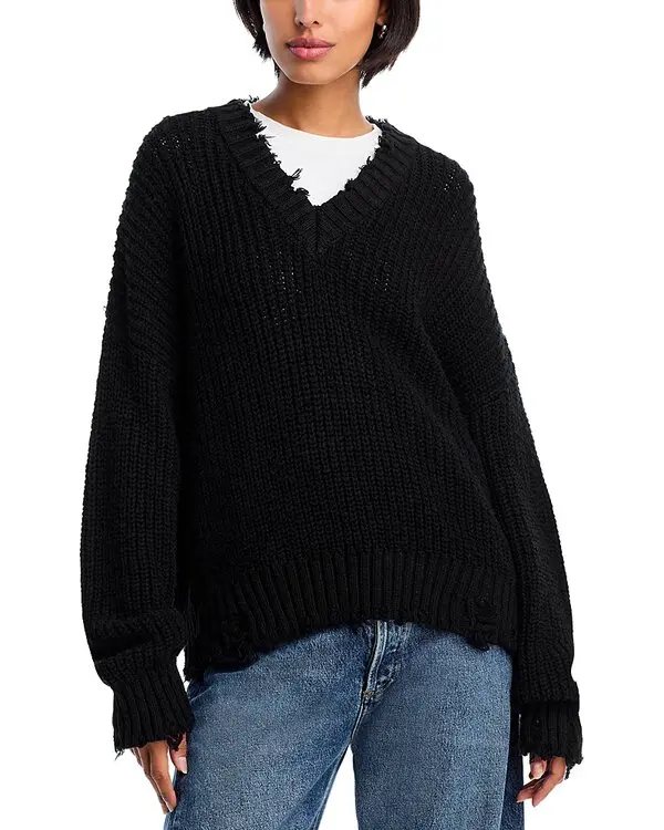 Denimist Distressed V-neck Sweater
