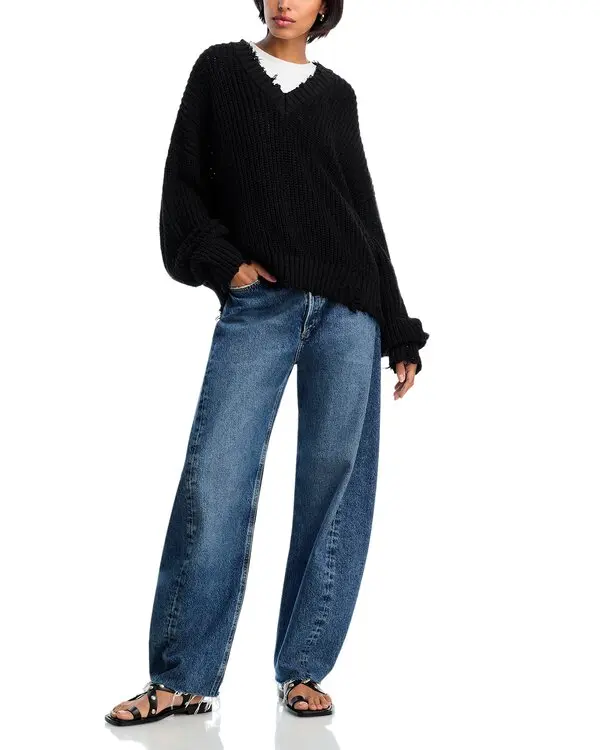 Denimist Distressed V-neck Sweater