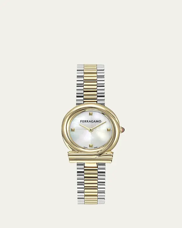 FERRAGAMO Gancini Twisted 28mm Mother-of-pearl Watch - Two Tone