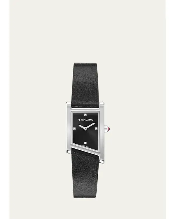 FERRAGAMO Asymetrique 22x36mm Leather Watch - Silver