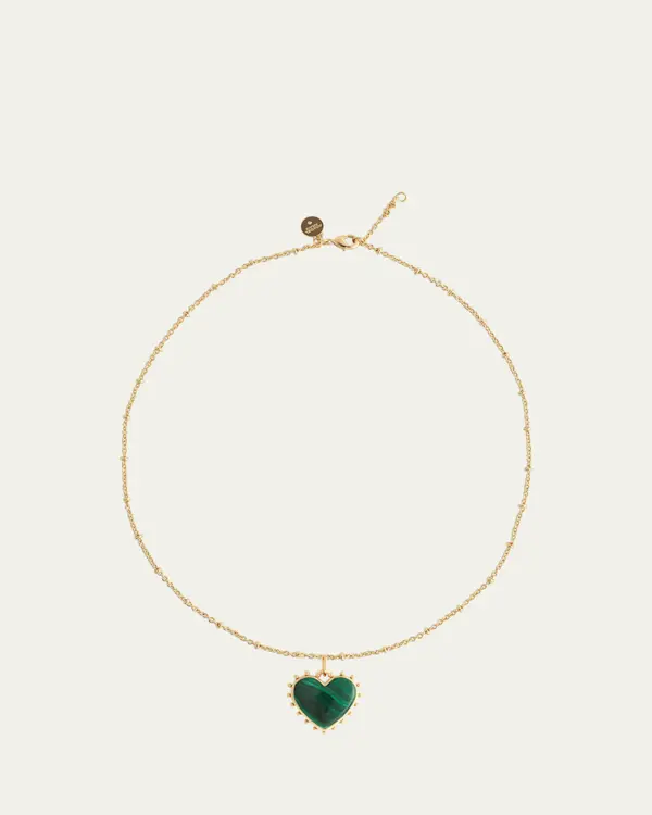 ANABEL ARAM JEWELRY Heart Stone Pendant Necklace - Malachite