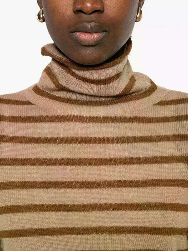 BEYOU Striped Turtleneck Top - Neutrals