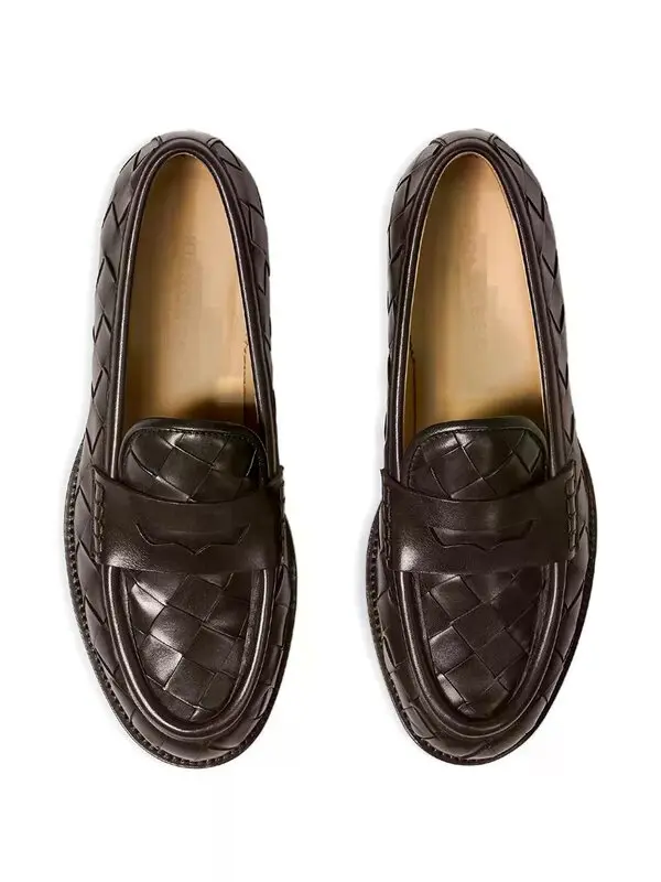 SCAROSSO Woven Leather Loafers - Brown