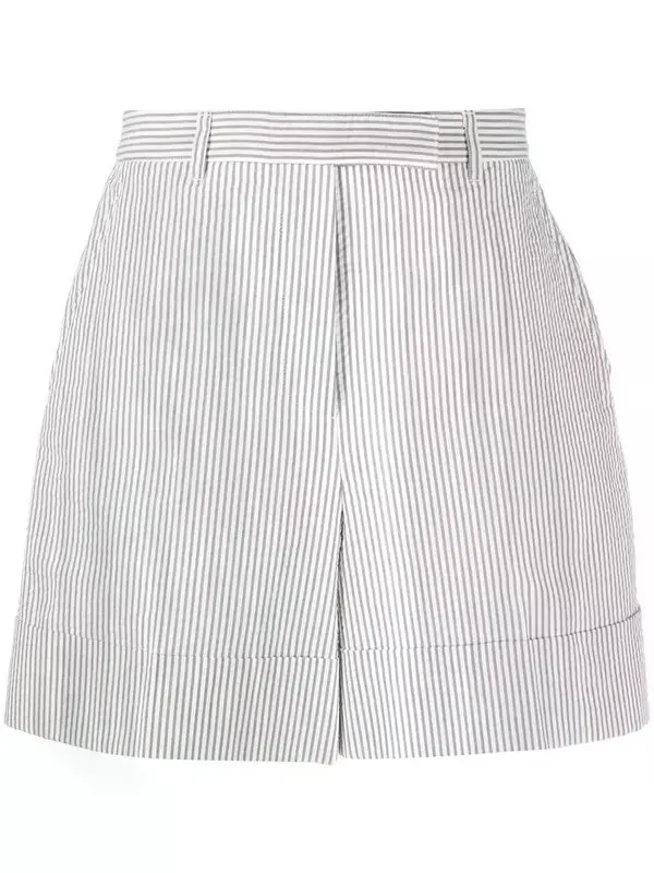 Thom Browne High-waist Striped Seersucker Shorts