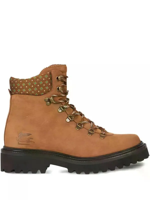 Etro Patterned Collar Lace-up Boots