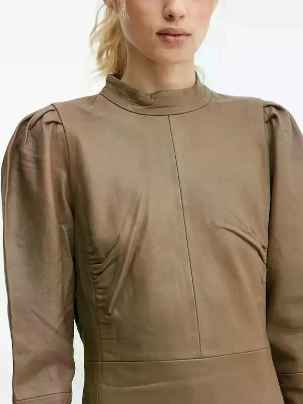 BRUUNS BAZAAR Leather Puff-sleeve Dress - Brown