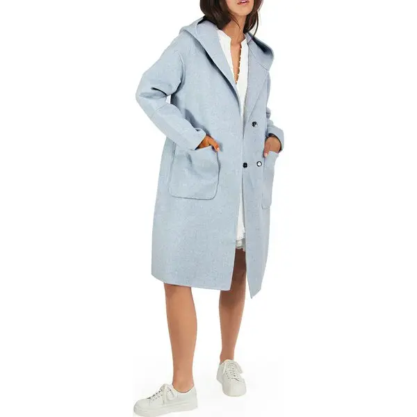 BELLE & BLOOM Wool-blend Hooded Coat - Light Blue