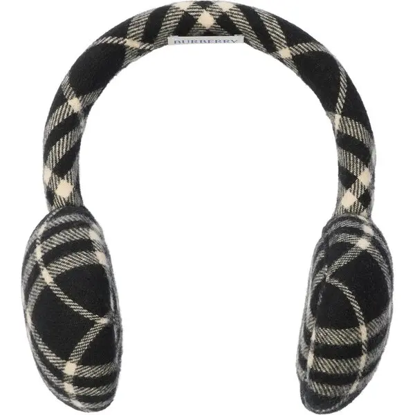 Burberry Check Wool Cashmere Earmuffs - Black/calico Beige