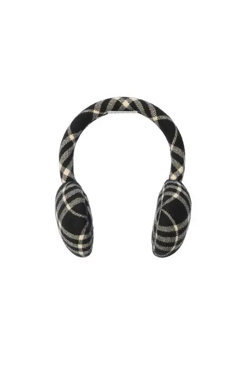 Burberry Check Wool Cashmere Earmuffs - Black/calico Beige