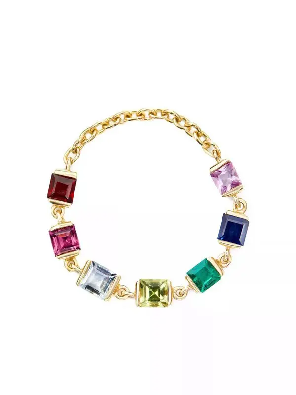 YI COLLECTION 14k Gold Rainbow Sapphires Chain Ring