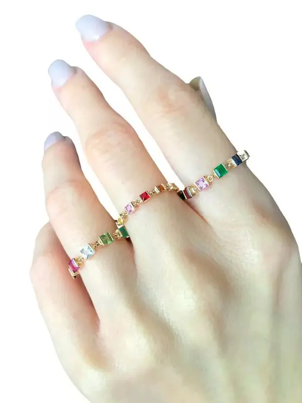 YI COLLECTION 14k Gold Rainbow Sapphires Chain Ring