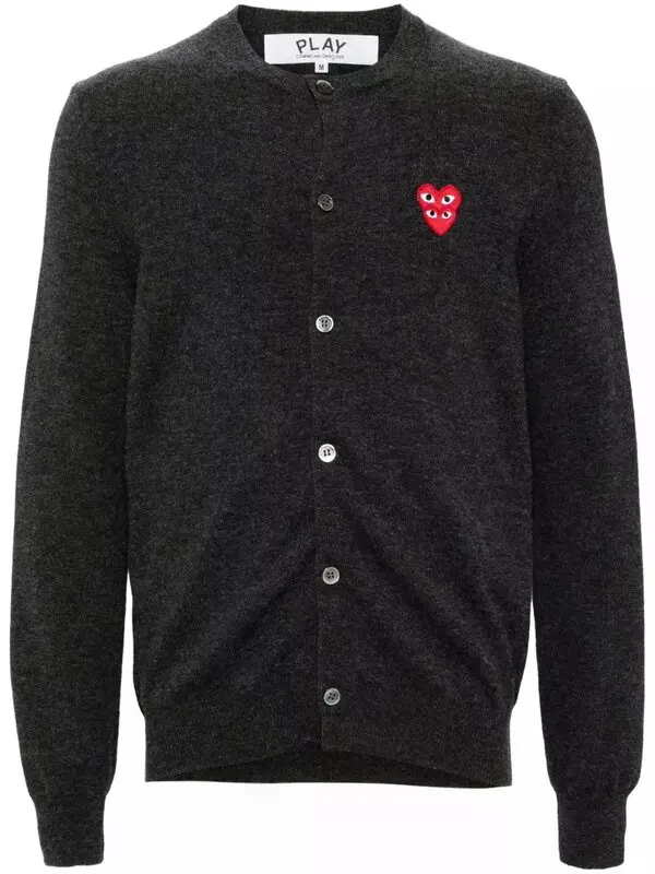 Play Comme Des Garcon Heart-patch Wool Cardigan - Grey
