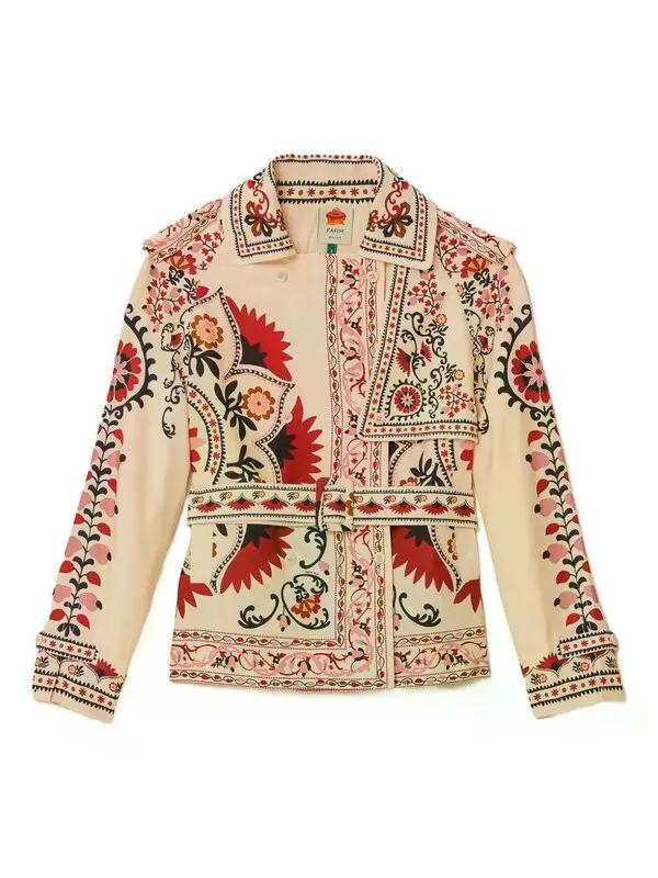 Farm Rio Mandala Floral-print Belted Blazer